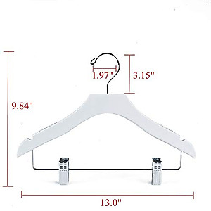 Quality White Wooden Kids Hanger Luxury Design Chrome Swivel Hook (5, 13" inch with Clips)