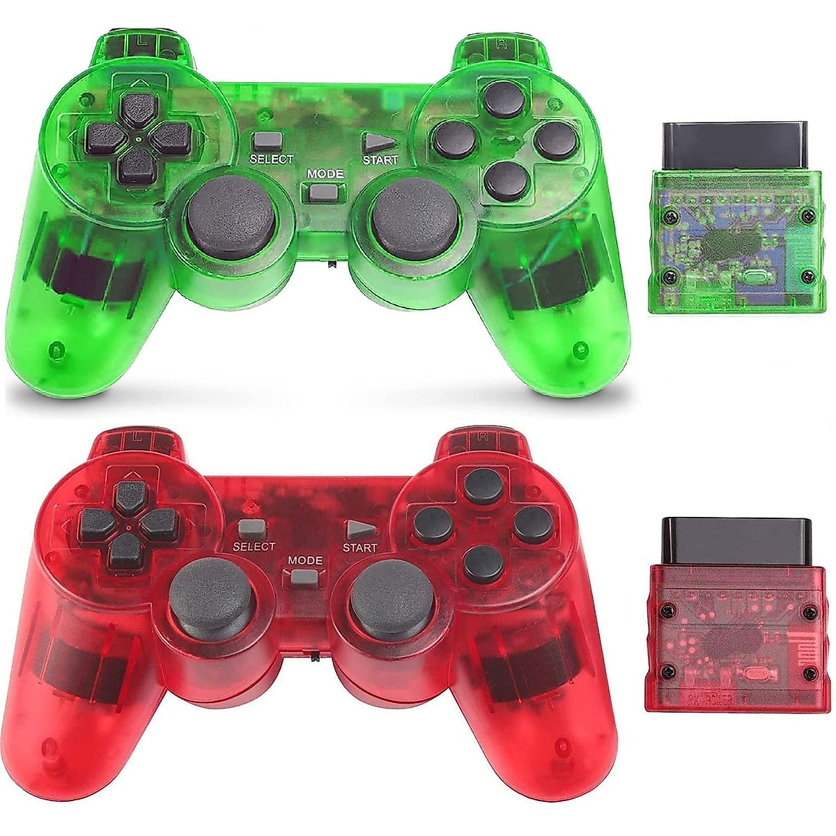 Rzzhgzq PS2 Wireless Controller 2.4G Play -Station 2 Gamepad 2 Pack Dual Vibration Compatible with Sony Play -station 2 Console (Red+Green)