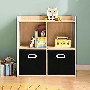 SEVENDOME Fabric Cloth Storage Bins,Fabric Cube Organizer with Dual Handles Foldable Cube Storage Baskets for Home Bedroom Storage,Set of 3, Black