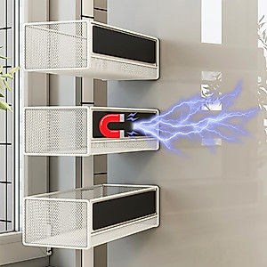 LIFEFAN Magnetic Basket Organizer Holder for Fridge Magnetic Storage Bin Box Containers for Refrigerator Whiteboard Classroom (Large, White)