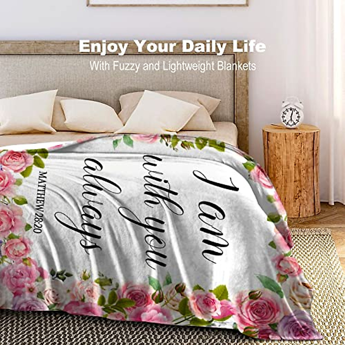 Christian Blanket with Inspirational Thoughts and Prayers Religious Bible Verse Throw Blanket Ultra Soft Warm Flannel Blankets for Women Men Gifts 50"X 40"