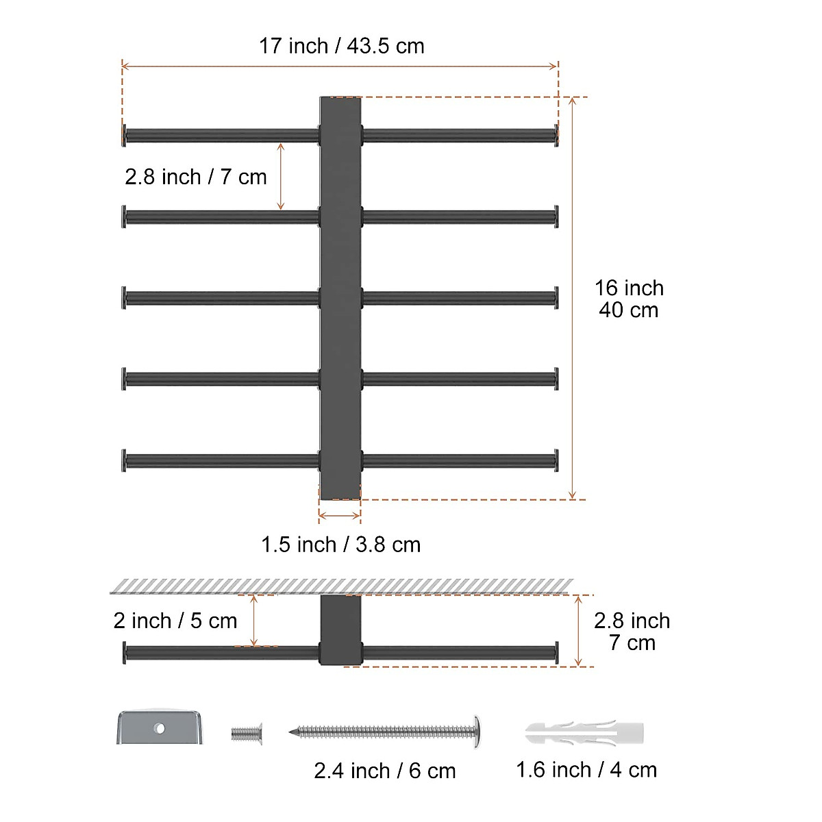 5-Tier Bridge Sliding Bathroom Towel Bar 16 Inch, ZUEXT Oil Rubbed Black Stainless Steel Towel Holder Hanger, Wall Mounted Adjustable Hand Towel Rod for Washroom Kitchen, 1.5" Tube Towel Rail Racks