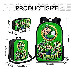 suvnufk 17" Lightweight Anime Backpack with Leakproof Portable Lunch Bag Pencile Case, Cooler Insulated Lunch Bag for Laptop (Green, One Size)