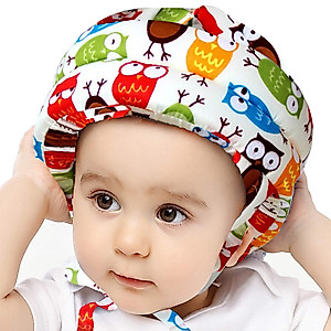 IULONEE Baby Infant Toddler Helmet No Bump Safety Head Cushion Bumper Bonnet Adjustable Protective Cap Child Safety Headguard Hat for Running Walking Crawling Safety Helmet for Kid (Beige Owl)