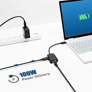 Cable Matters USB C to Gigabit Ethernet Adapter with 100W Charging Compatible with MacBook Pro, Dell XPS, Surface Pro - Up to 480Mbps for Chromecast with Google TV (Google TV Chromecast 2020 Version)