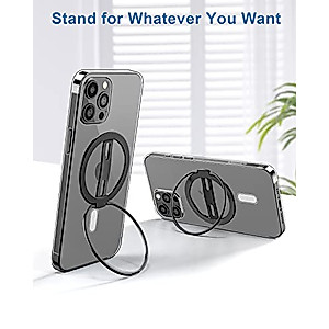 EWA Compatible with MagSafe and Wireless Charging Phone Grip Stand with Silicone Finger Strap, Removable Ring Holder Adjustable Kickstand Loop, Only for iPhone 13, 12 Pro/Pro Max/Mini (MG201-Black)
