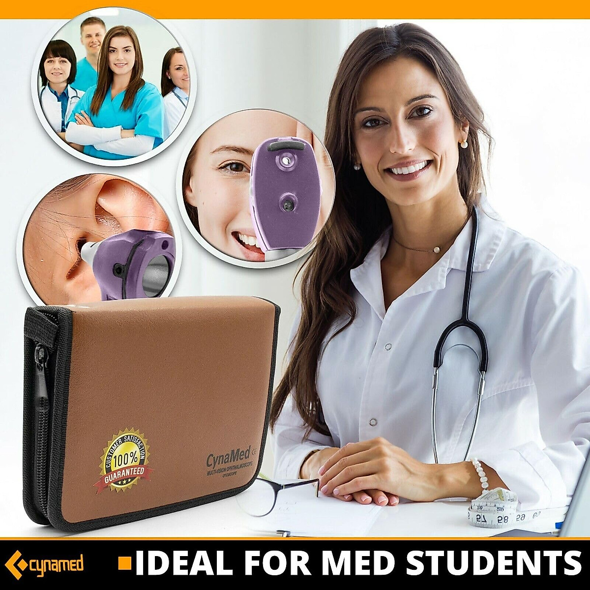 Cynamed Duplex Otoscope Set - Multi-Function Ear Scope for Ear & Eye Examination - Includes Zipper Case and Gift Box (Purple)