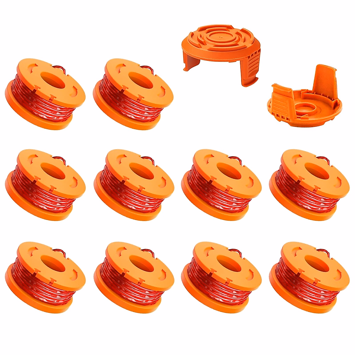Eyoloty WA0010 String Trimmer Line 10ft 0.065”for Worx WG154 WG163 WG160 WG180 WG175 WG155 WG151 Weed Wacker Eater String with WA0653 GT Spool Cover 50006531 (10Spool + 2Cap)