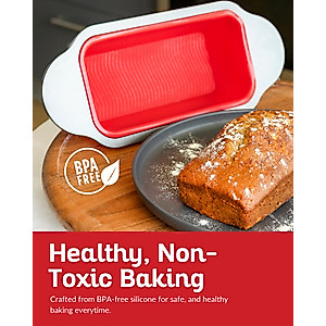 Boxiki Kitchen Premium Baking Set: Silicone 9x5 Inch Bread Loaf Pan & Non-Stick Steel 8.5 Inch Banana Bread Pan with Silicone Handles.