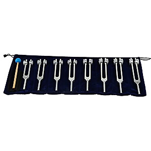Chakra Tuning Fork Set for Healing, 7 Chakra and 1 Soul Purpose Weighted Tuning Forks for DNA Healing, Sound Therapy, Yoga, Meditation (126.22 Hz, 136.1 Hz, 141.27 Hz, 172.06 Hz etc)