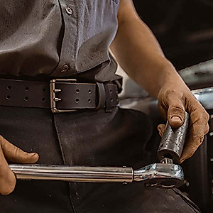 Men’s Classic Leather Belt, Double Prong Retro Style, Antique Brass Buckle, 1 ½” Width, Amish handmade in the USA (Vintage Brown, 34")