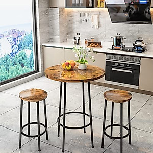 AWQM Bar Set, Kitchen Pub Table with 2 Stools, Rustic Brown