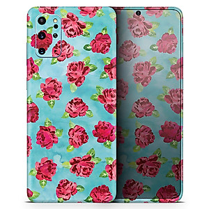 DesignSkinz Shabby Chic Flowers Over Aqua Watercolor Pattern Protective Vinyl Decal Wrap Skin Cover Compatible with The Samsung Galaxy S20 (Screen Trim & Back Glass Skin)