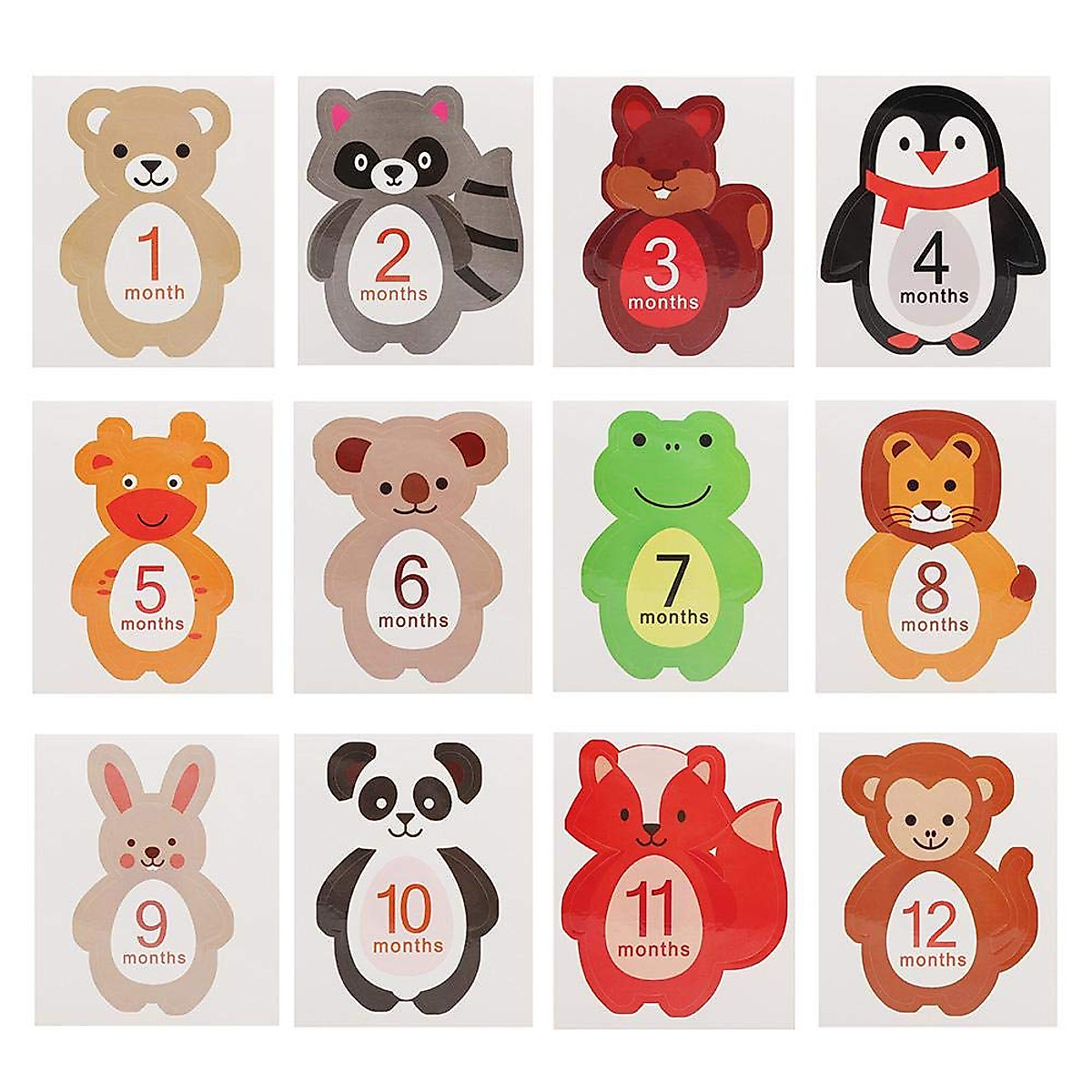 12pcs Baby Sticker, Gender Neutral Monthly Stickers for Baby boy or Girl, Create Beautiful Memories with Our Cute Animal Designs