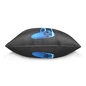 Video Game Joystick Gamepad in Blue Neon Lights Isolated on Black Square Pillowcase Cushion Cover, Soft Breathable Bed Pillow Case Cover for Couch Home Sofa Bedroom Office Car Decor 20x20 inches