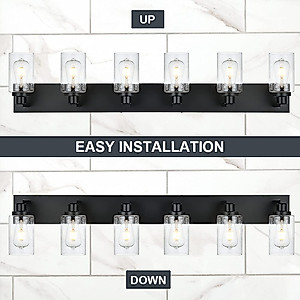 WINSHEN Modern Bathroom Vanity Light 6-Light Lamp in Black, Farmhouse Wall Light Fixture with Seeded Glass Shades Indoor Wall Lamp