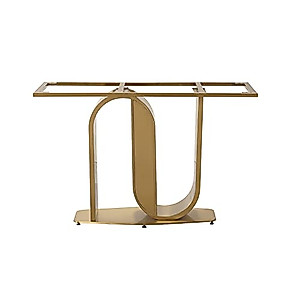 HomSof Contemporary Dining Table Set Sintered Stone Top and U Shape Pedestal Base Finish with 6 pcs Chairs, 7 Pieces, White+Gold