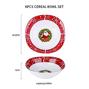 VEWEET Cereal Bowls Soup Bowl，Porcelain Bowls Set 15 OZ Breakfast Bowls, Christmas Bowls Serve for 6, Santa Claus Series