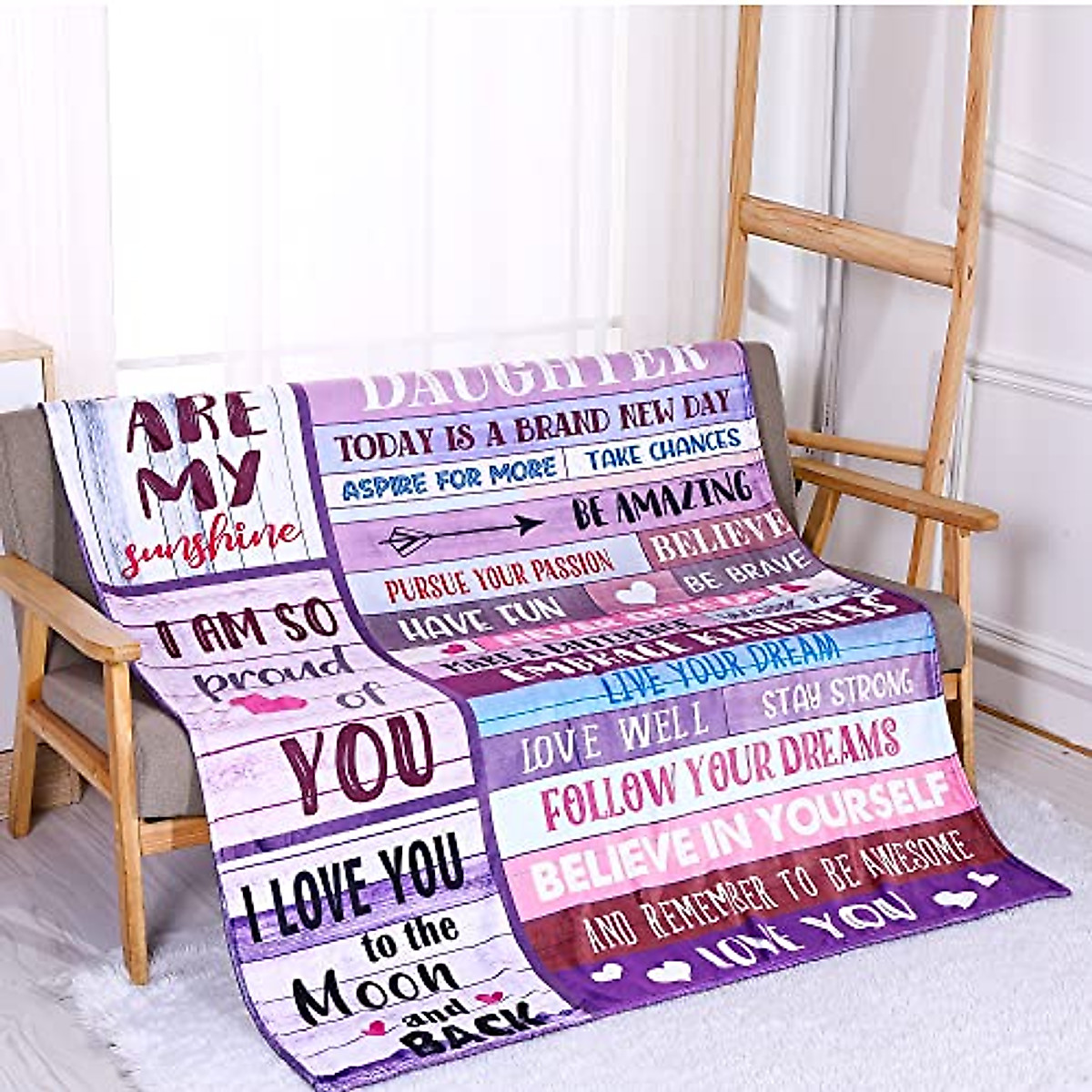 YunTu to My Daughter Blanket from Dad Mom, Warm Letter Throw Blanket for Daughter, Birthday Gifts for Daughter from Mom Dad, Valentine's Gifts for Daughter (Pink Letter, 40 x 50inches(100x130cm))