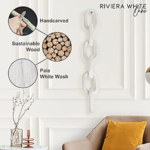 Riviera White Oaks Wood Chain Link Decor – 26.4 Inch Chain Link Farmhouse Decor – Premium Hand Carved Wood Decor for Coffee Table, Book Shelf – Upgraded Design with 6 Links (White Washed)