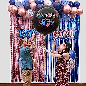 Lopeastar Gender Reveal Balloons Boy or Girl with Confetti and Dart, 2Pack 36inch Large Black Balloons Blue Pink for Gender Reveal Party Decoration