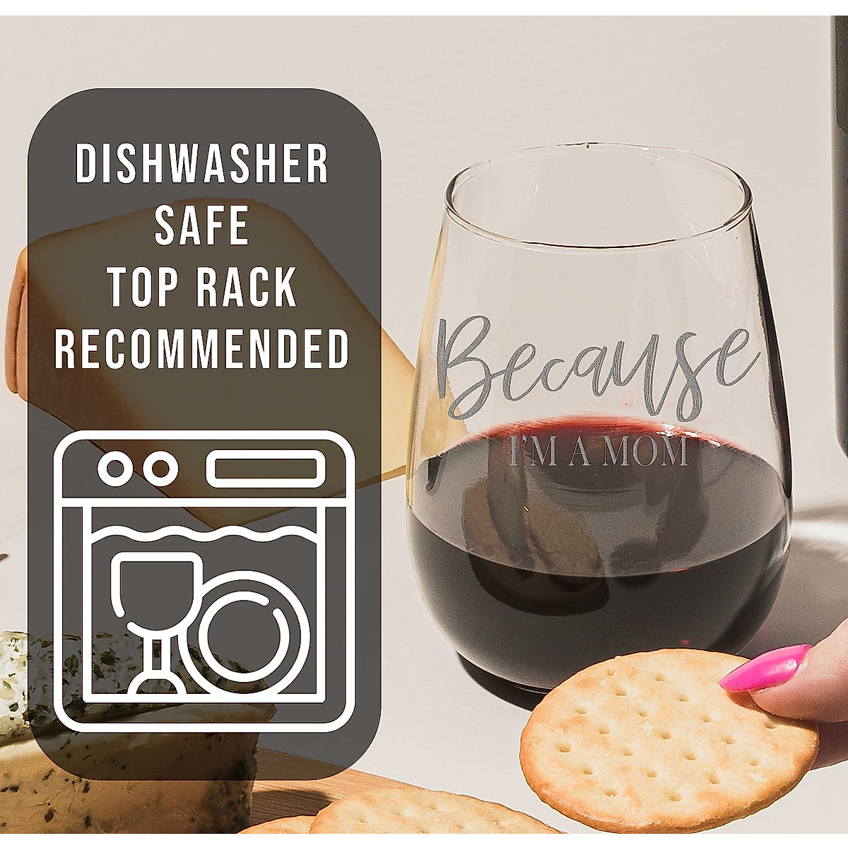 Personalized Etched Monogram 17oz Stemless Wine Glass, Gifts for Women, Customized Engraved Christmas Gifts, Unique Mother's Day Gift, Customizable Bridesmaid Birthday Wine Tumbler, Because YTH