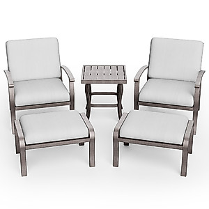 HAPPATIO 5 Piece Aluminum Outdoor Patio Furniture Set, Patio Chairs with Ottomans and Side Table, Balcony Furniture, Patio Conversation Set for Porch Garden (Gray)