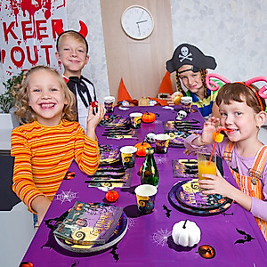 Halloween Party Supplies, Halloween Birthday Plates and Napkins Set, Disposable Paper Plates Napkins Cups Knives Spoons Forks for Kids Boy Girl Halloween Theme Birthday Party Decorations, Serve 25