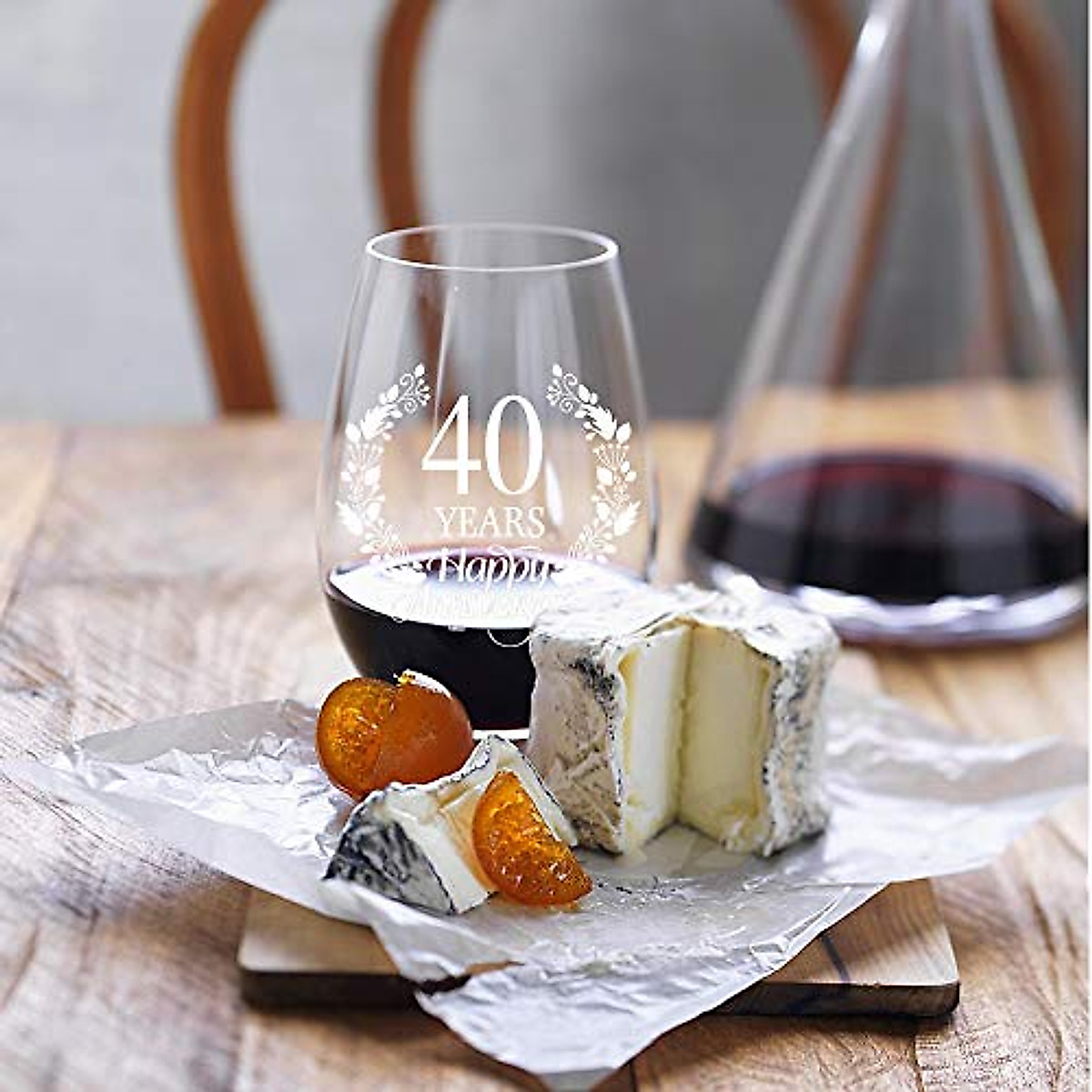 40 Years Happy Anniversary Wine Glass, 40th Anniversary Wedding Gift For Mom, Dad, Wife, Soulmate, Couple, Funny Vintage Unique Personalized, 40 Years Gifts, Funny Vintage Aged To Perfection