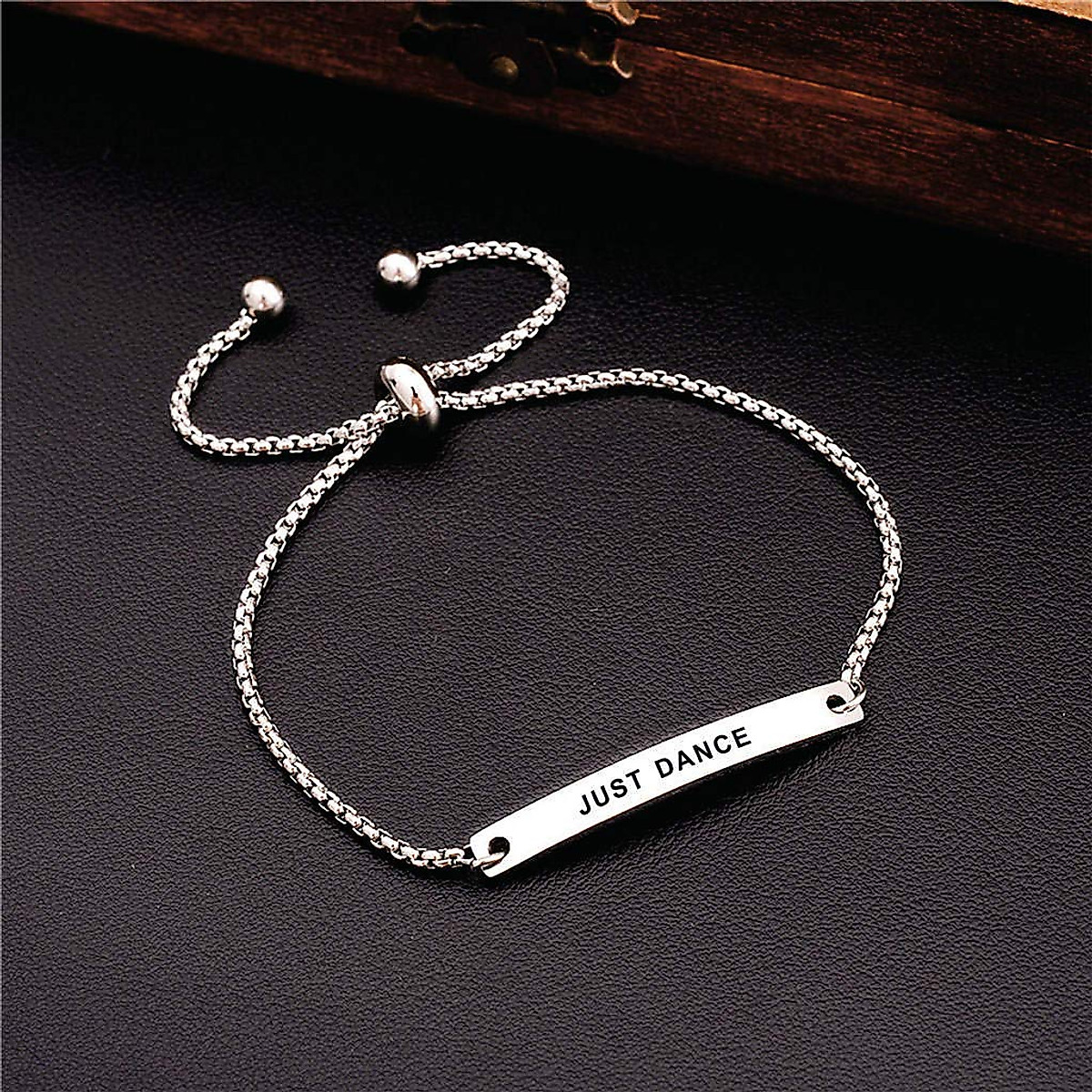 Dainty Cuff Bracelet - Just Dance - Meaningful Engraved Adjustable Bangle Bracelet - Encouragement Gift for Her