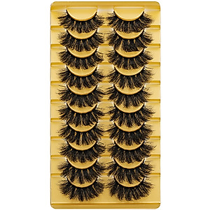 Eyelashes Mink Lashes Fluffy Natural Look Wispy Full Eye Lashes 8D 20 mm Long C Curl Strip Eyelashes Pack 10 Pairs Reusable Fake Eyelashes That Look Like Extensions by GODDVENUS