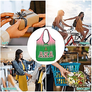 GGFF AKA Tote Shopping Bags 15 inchx15.7 inch Reruseable Washable Waterproof Grocery Bag Sorority Shopping Bag is 4.3 inchx 4.7 inch Folded Bag fits in Pocket, Pink-green, One Size