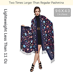 DANA XU 100% Merino Wool Extra Large Pashmina Blanket Travel Scarf Cashmere Wrap for Women Fall Winter Oversize Shawl Floral