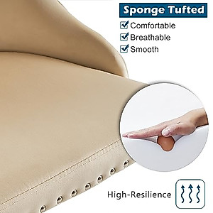 VINGLI Beige Velvet Armless Home Office Desk Chair with Gold Base/Wheels, Small Cute Vanity/Makeup Chair with Back for Bedroom, Upholstered Adjustable Rolling Swivel Nail Chair for Women/Girls