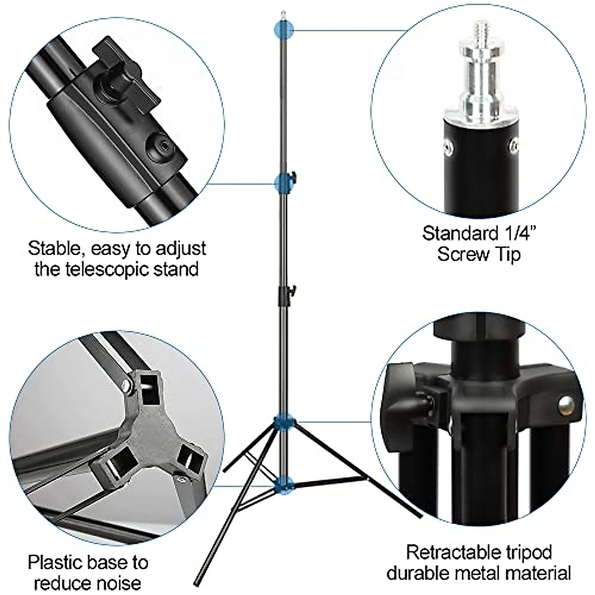 Aluminum Alloy Photography Tripod Stand, 9.19 Feet/2.8m Studio Lighting Tripod Stand for Video Lights, Photography Lights, Reflectors, Softboxes, Umbrellas