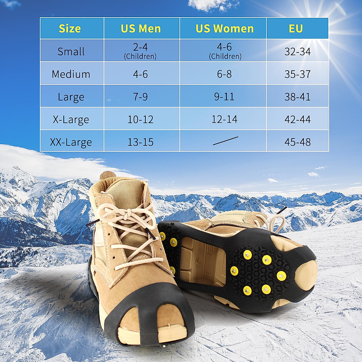 Xproutdoor Ice Cleats Snow Grips, Non-Slip Traction Crampons 10 Steel Studs with Extra 20 Replacement Studs, for Shoes/Boots, Snow Ice Walking, Small