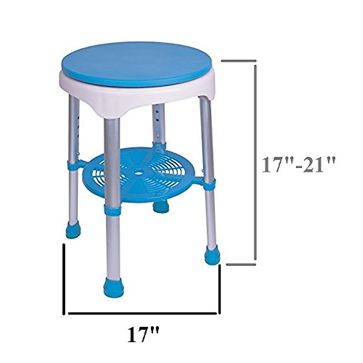 Bath Bench Round Stool with Padded Rotating Seat, White with Blue Seat