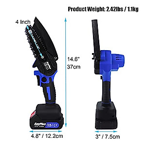 Mini Chainsaw Cordless 4-Inch One-Hand Electric Small Chain Saw, 2 Pack 1500mAh Batteries, Brushless Motor, Safe Lock, Rotating Baffle, Goggles, Storage Case for Garden Trimming Wood Cutting