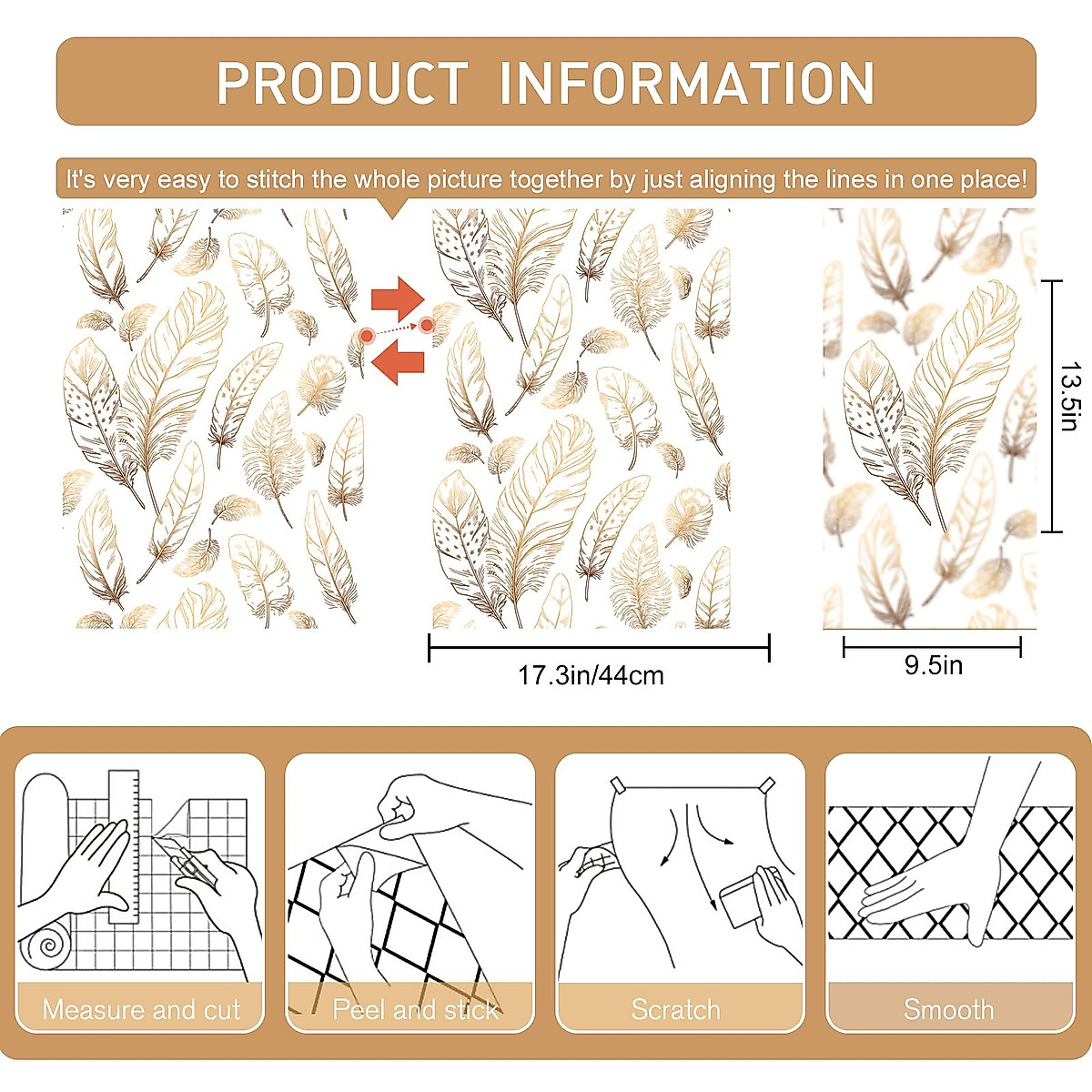 Qianglive White Peel and Stick Wallpaper 17.3"x80" Feather Wallpaper Neutral Textured Contact Paper Modern Removable Vinyl Wall Paper Waterproof Shelf Paper for Bedroom Living Room