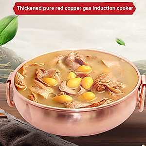 Chafing Dishes Induction Cooker, Red Copper Hot Pot, Pure Copper, Old Style Instant Boiled Mutton Pot, Manual Copper Pot, Pan, Household And Commercial Soup Pot (Color : Brass, Size : 30cm)