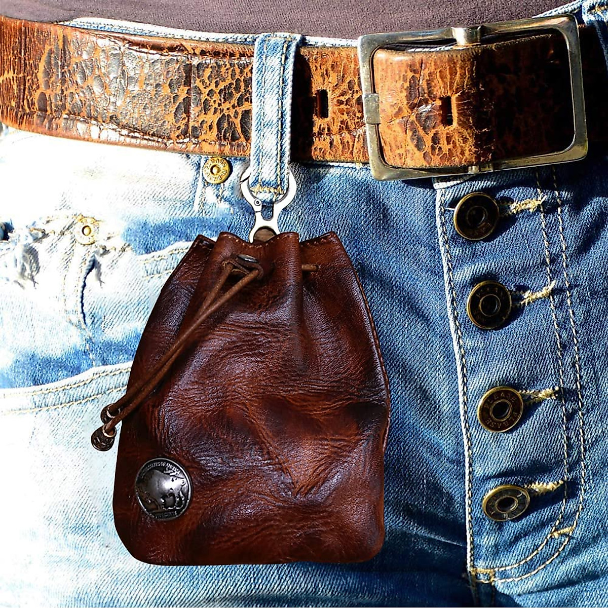 Wugebud 1 Pcs Leather Mini Medieval Pouch Keychain, Coin Organizer, Change Holder, Leather Drawstring Pouch for Men & Women