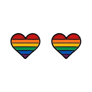 Bezelye Lesbian Gay Earring Stud, Rainbow Heart Ear Studs, Blue Pink and White Heart Stud Earrings (Gay), White,Pink,Rainbow
