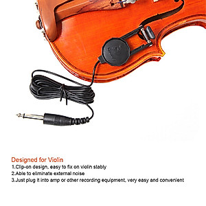 Andoer Clip-on Pickup Pick-up for Violin with 1/4" Jack 2.5M Cable Compact Professional
