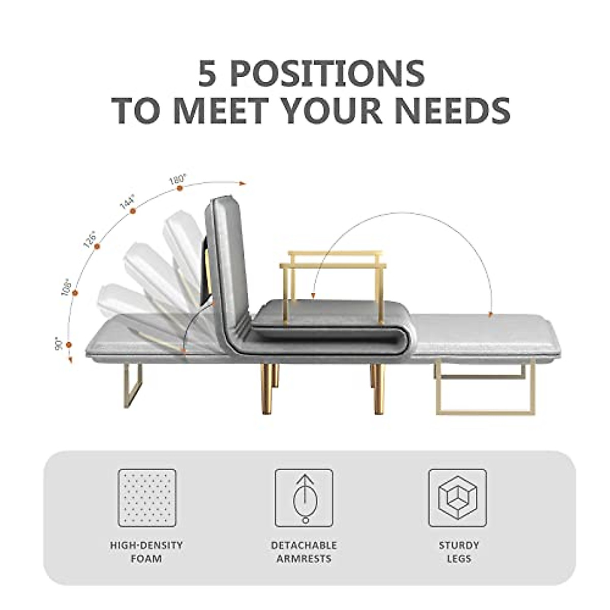 CIZIG Futon Sofa Bed,74.8" L Convertible Sleeper Sofa with Tapered Steal Leg,Adjustable Back Rest Couch,Loveseat Sofa Bed, Small Leather Twin Sofa for Living Room,Bedroom,Movie Night,Grey