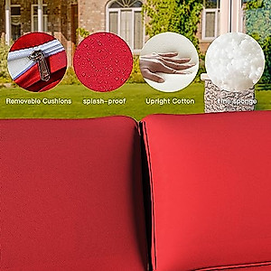 Halmuz 6 Piece Patio Furniture Sets Outdoor Conversation Sofa Set, All-Weather High Back PE Rattan Wicker Sectional Furniture Patio Sofa w/Tempered Glass Top Table&Thickened Cushions(Red)