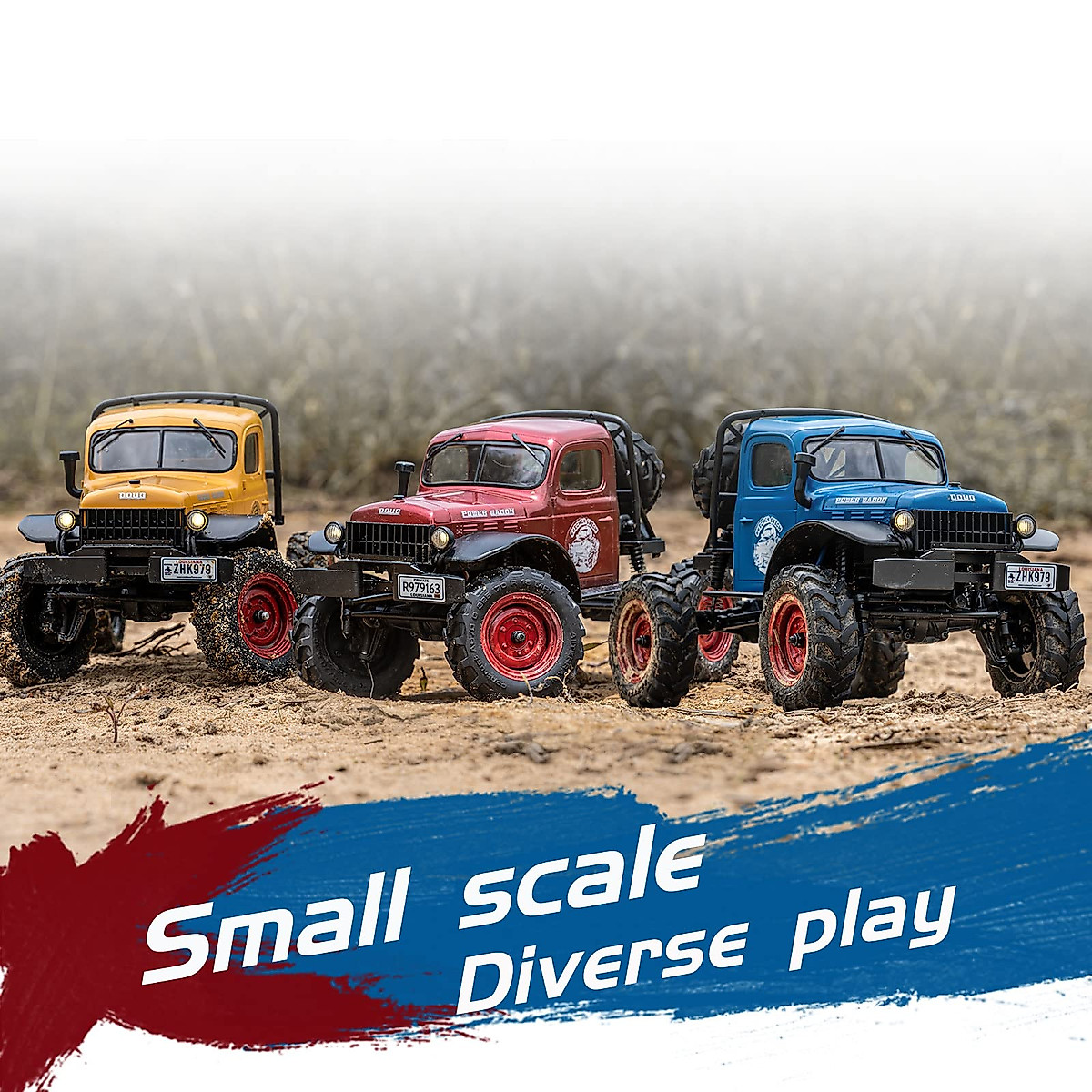 EAZYRC x FMS FCX24 1/24 RC Truck RTR 4X4, 4WD RC Crawler RTR Truck RC Car for Sandland Desert Off-Road for Men with Battery, LED Light,Transmission and USB Charger (red)