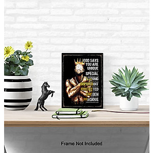 African American Religious Wall Art - Christian Decor - Catholic Gifts for Men - God Says You Are - Scripture Wall Art - Spiritual Inspirational Bible Verses - Positive Motivational Quotes - Black Art