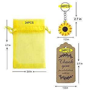 PPXMEEUDC 72 PCS Sunflower Party Favors Set Include Sunflower Keychains Organza Bags Thank You Kraft Tags for Party Supplies School Reward Birthday Wedding Baby Shower Return Present
