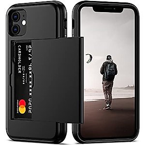 Nvollnoe for iPhone 11 Case with Card Holder Heavy Duty Protective Dual Layer Shockproof Hidden Card Slot Slim Wallet Case for iPhone 11 for Men&Women(Black)