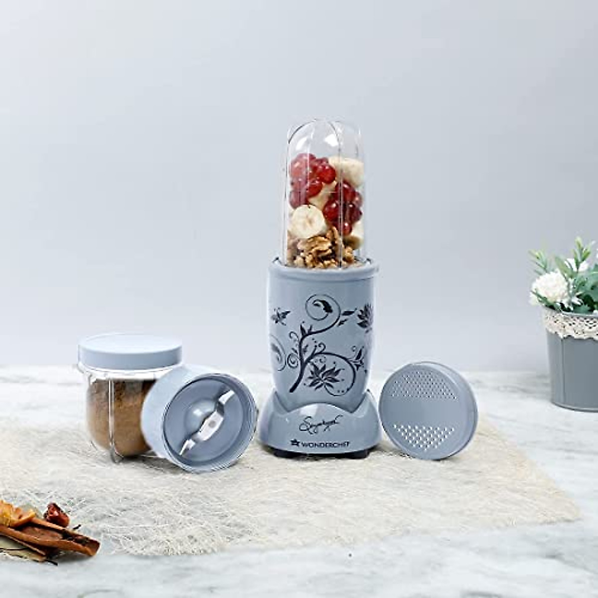 Wonderchef Nutri-Blend, 400W, 22000 RPM Mixer-Grinder, Blender, SS Blades, 2 Unbreakable Jars, 2 Years Warranty, Grey, Online Recipe Book By Chef Sanjeev Kapoor